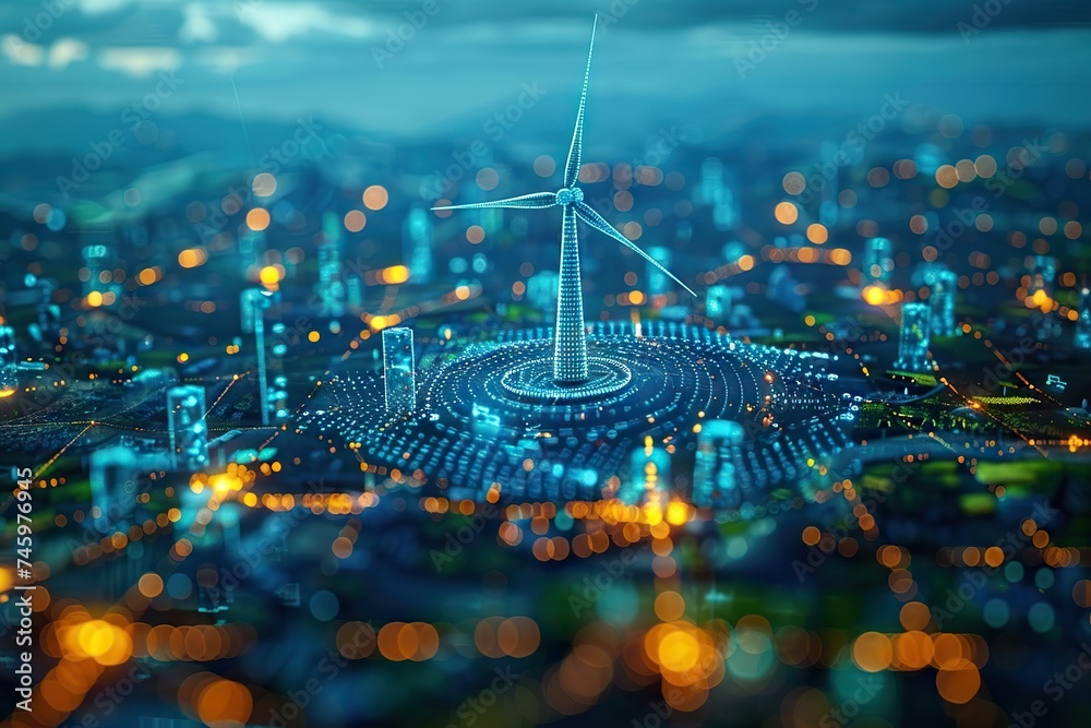 Futuristic Landscape A Harmony of Technology and Nature with Wind ...