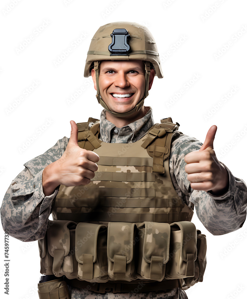 Soldier giving great thumbs up on PNG transparent background Stock ...
