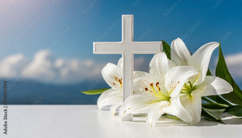 Cross with White Lilies - Background for Christianity - Symbolism for ...