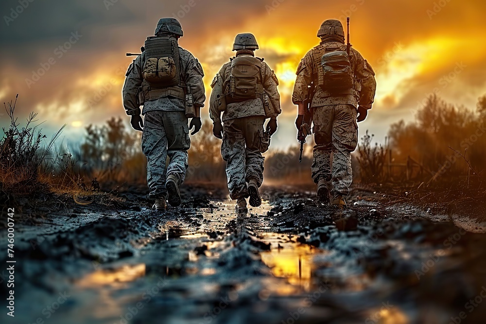 Marching Warriors United Military Soldiers Stride Forward on the ...