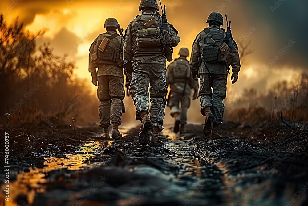 Marching Warriors United Military Soldiers Stride Forward on the ...