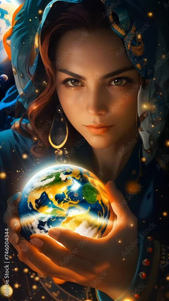 Fortune teller seeing the globe in her glass ball. Concept of mystical ...