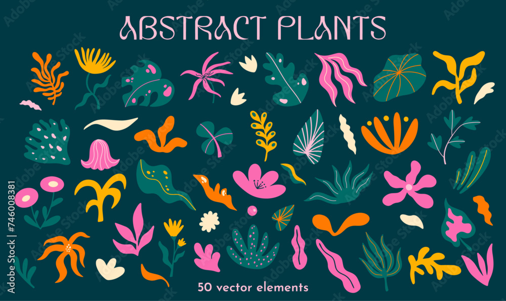 Abstract organic plant shapes and forms vector illustration set ...