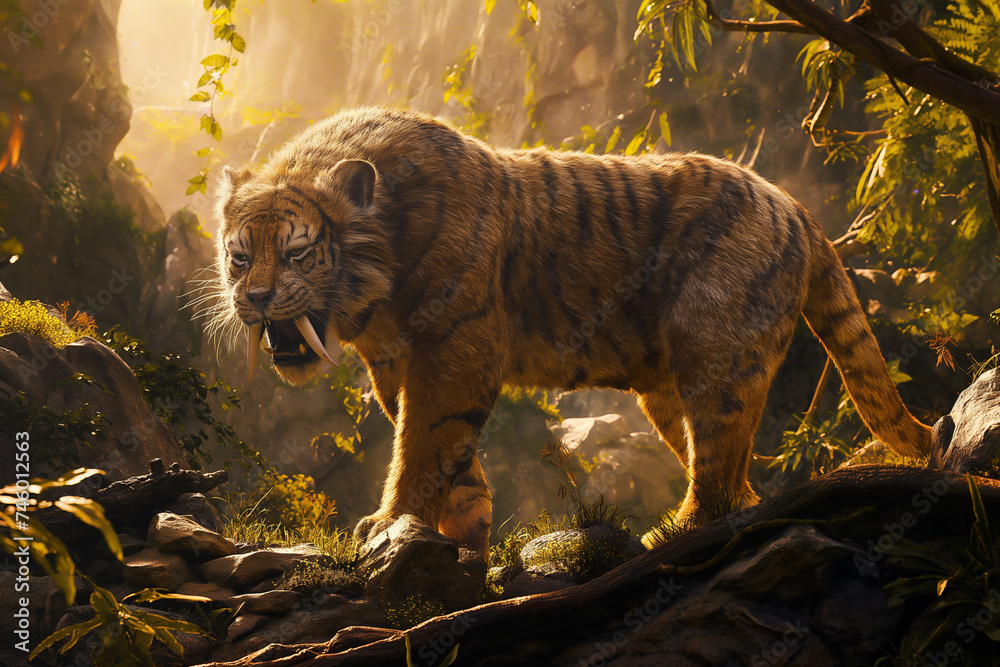 Sabertooth Backlit by the Sun, Wild Tiger Roams in Stunning Natural ...