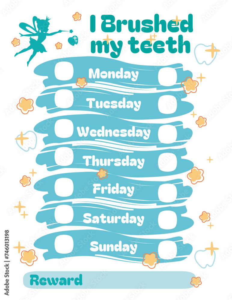 Daily teeth brushing schedule for children. Reward chart. Getting kids ...