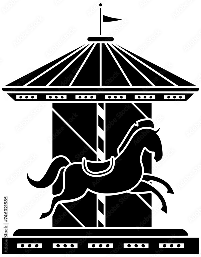 amusement illustration carousel silhouette leisure logo horse icon fair ...