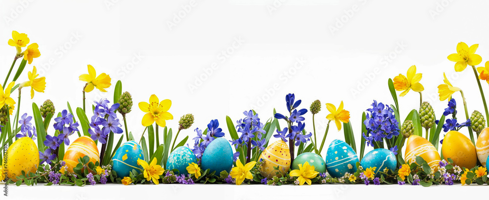 frise de bas de page sur le thème de Pâques avec fleurs de printemps et ...