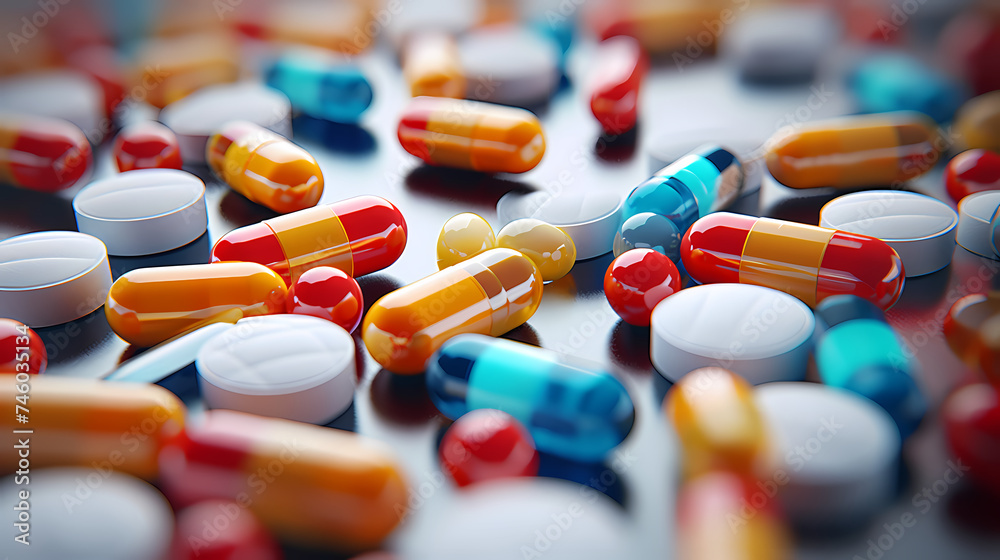 Many capsules of different sizes and colors, immune system enhancement ...