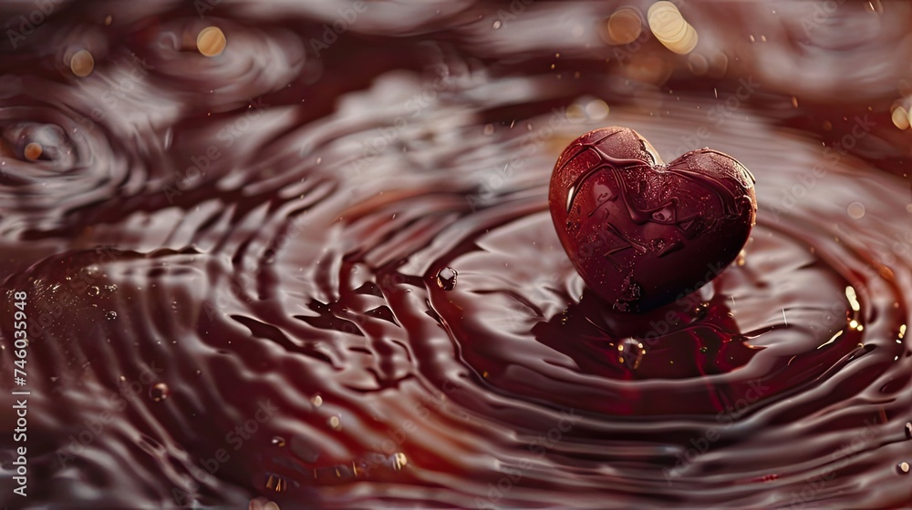 Our image features heart shape ripples on a chocolate surface-an ...