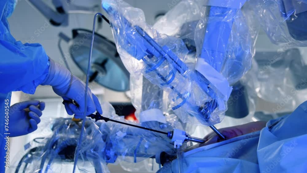 Robotic Arms And Laparoscopic Tool Are Input Into The Abdomen Of The