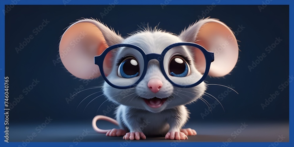 Cute baby rat wearing spectacles isolated on solid pastel background ...