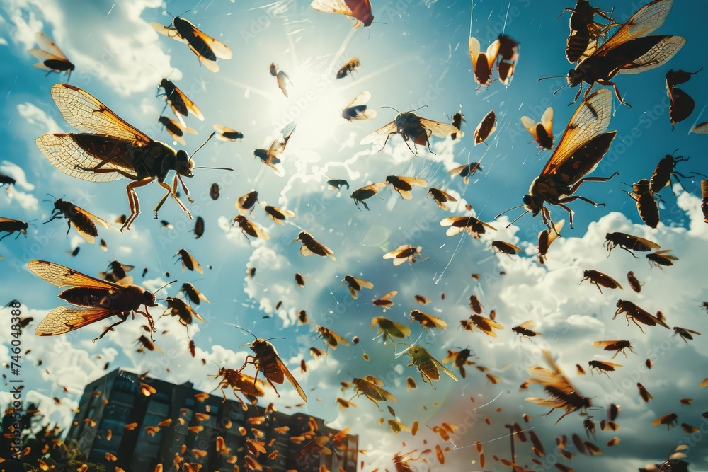 Cicadas Invasion, a Huge Number of Cicadas in City, Clouds of Insects ...