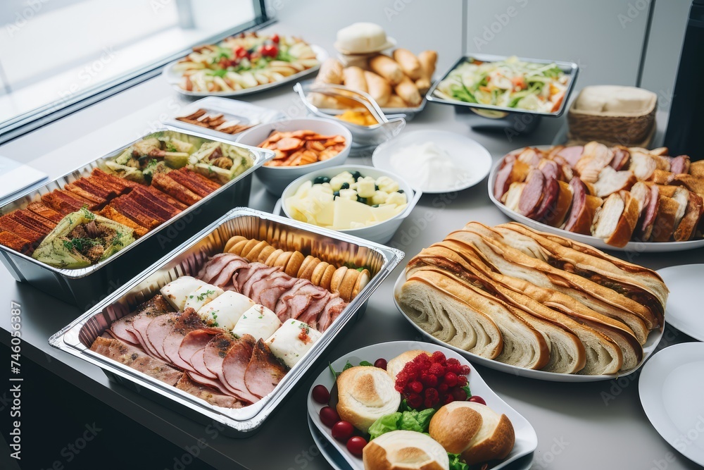 Breakfast at Hotel, Conference Buffet with Sandwiches, Canepes, Sausage ...