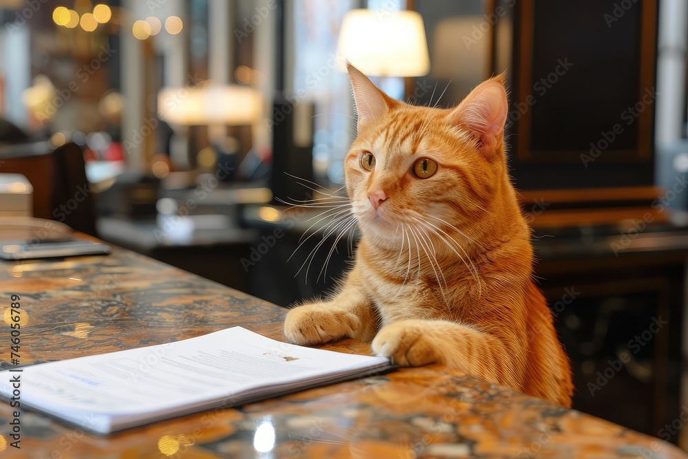 Cat Working as Receptionist, Reception Desk Cats, Friendly Hotel Cat ...