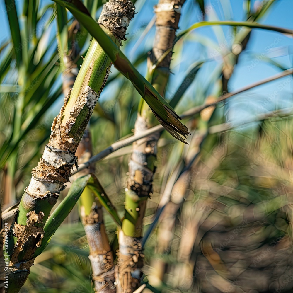 Sugar Cane Branches on Blurred Background, Sugarcane Plantation, Fresh ...