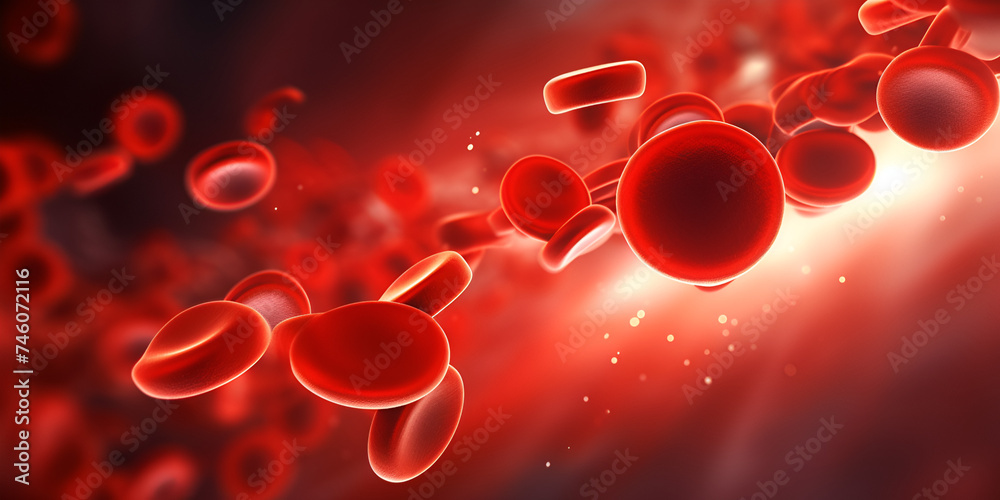 Red blood cells background with floating pathogen respiratory influenza ...