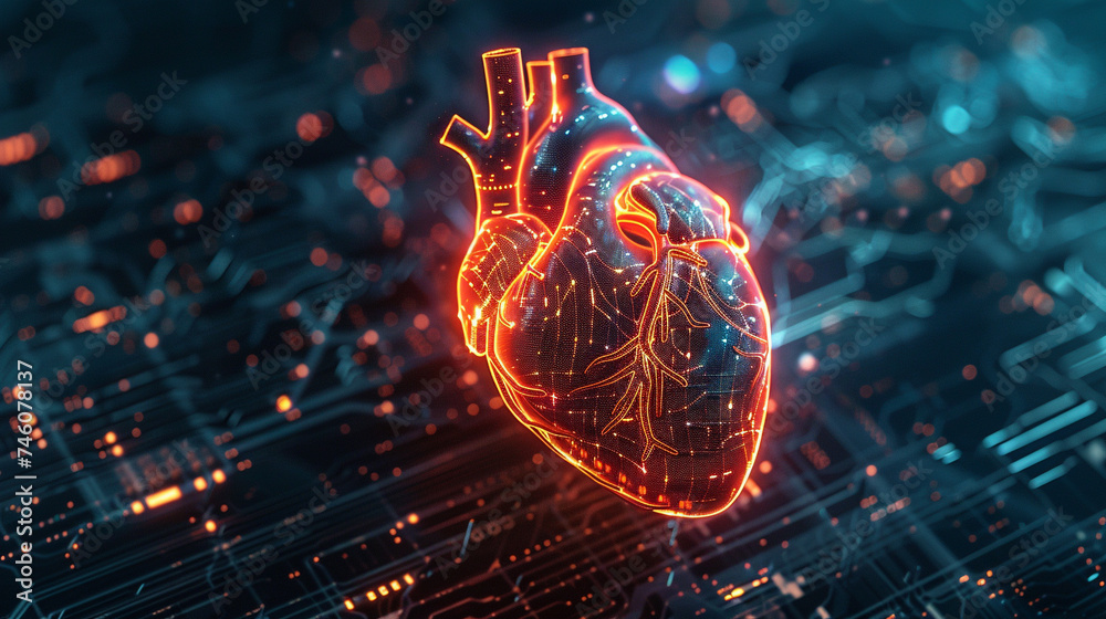The heart of AI technology a dynamic network of algorithms interacting symbolizing the ...