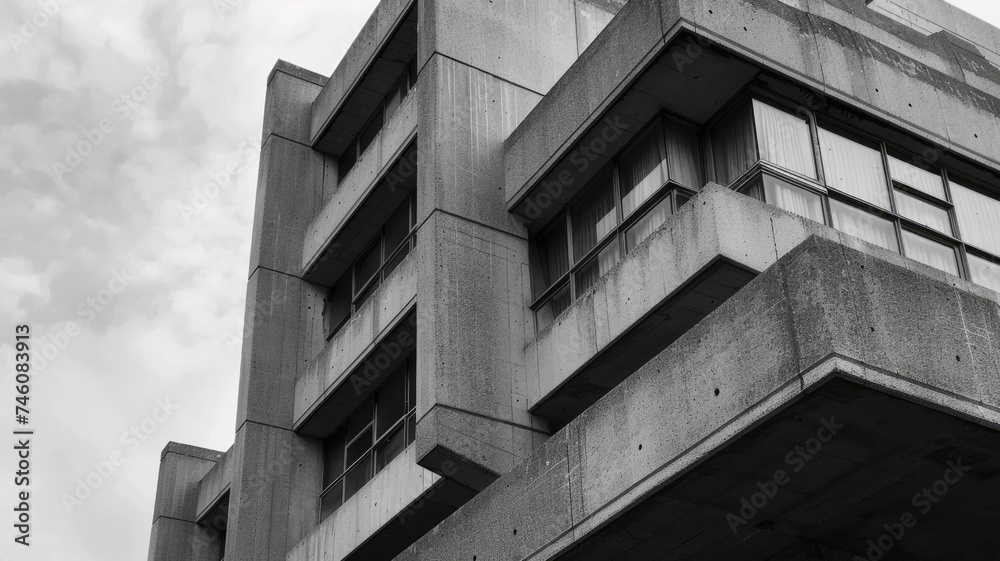 stark geometry of a brutalist building, showcasing raw concrete and ...
