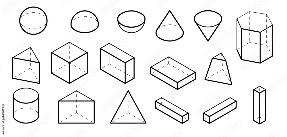 Isometric Basic geometric shapes PNG. Black simple Volumetric figure ...