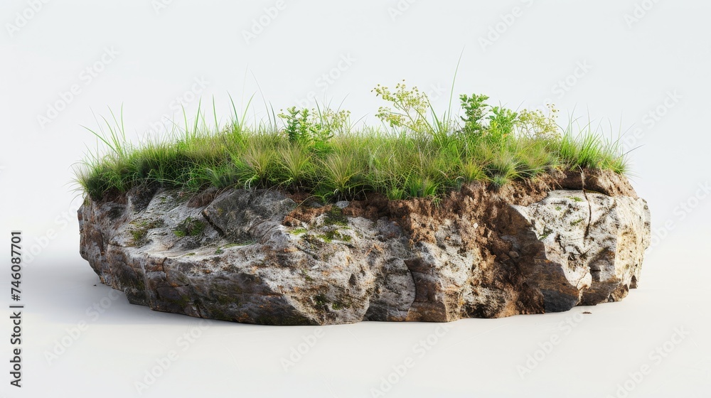 3D illustration of round soil ground cross section with earth and grass ...