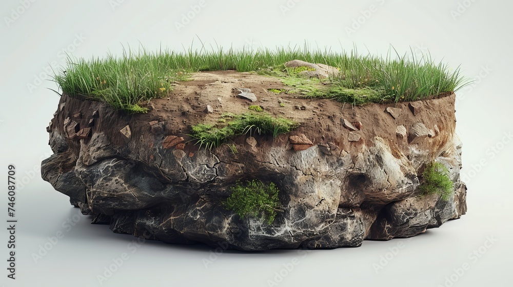 Detailed cross-section of a round soil ground with earth and grass ...