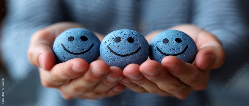 A businessman chooses the happy smiling face icon as a symbol of ...