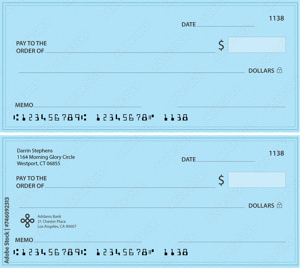 Blank template of the bank check. Checkbook cheque page with empty ...