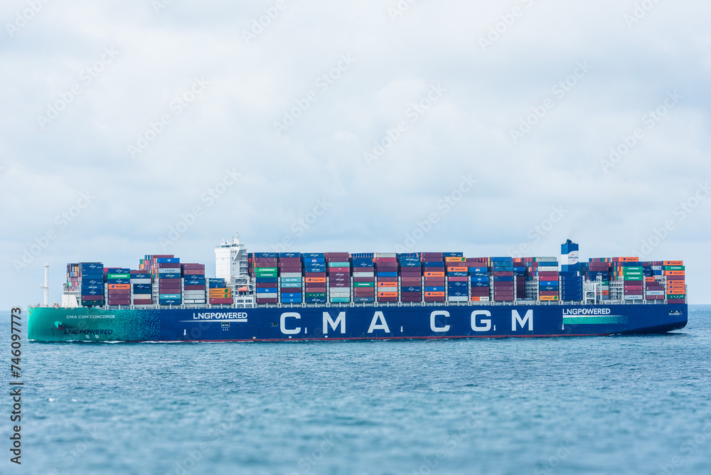 "CMA CGM CONCORDE" lng powered large container ship sailing through the ...
