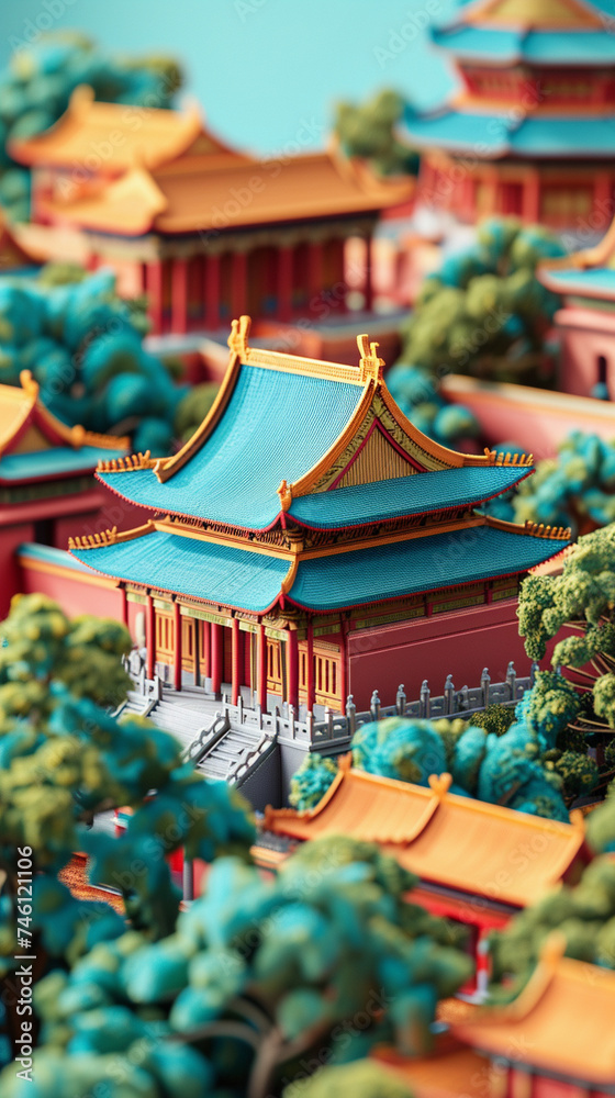 Stylized illustration of the Forbidden City made from colorful ...