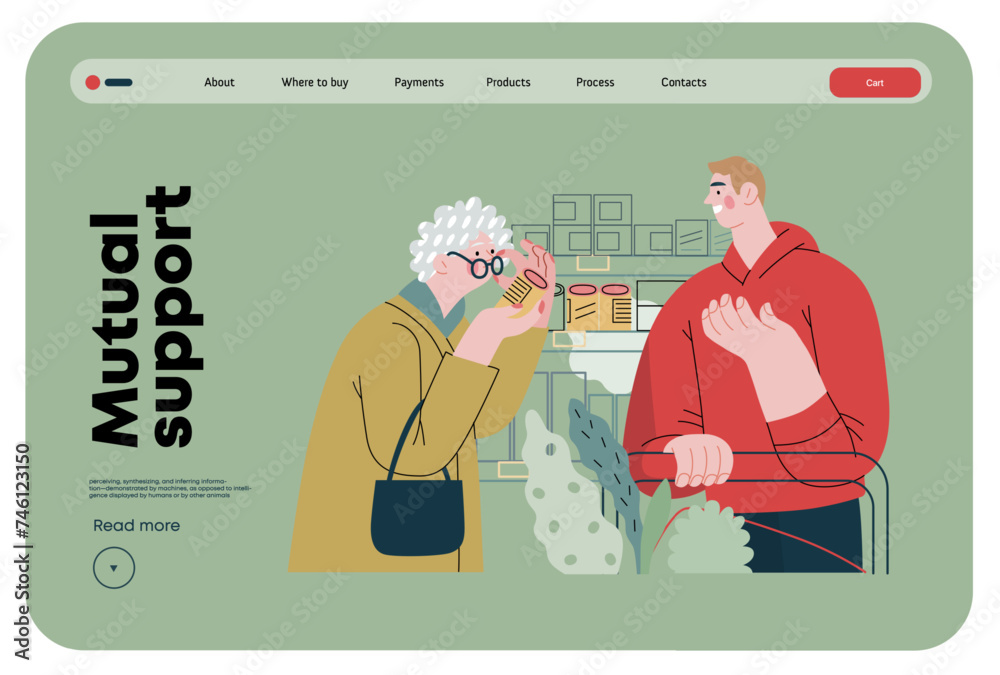 Mutual Support: Helping a visually impaired person -modern flat vector ...