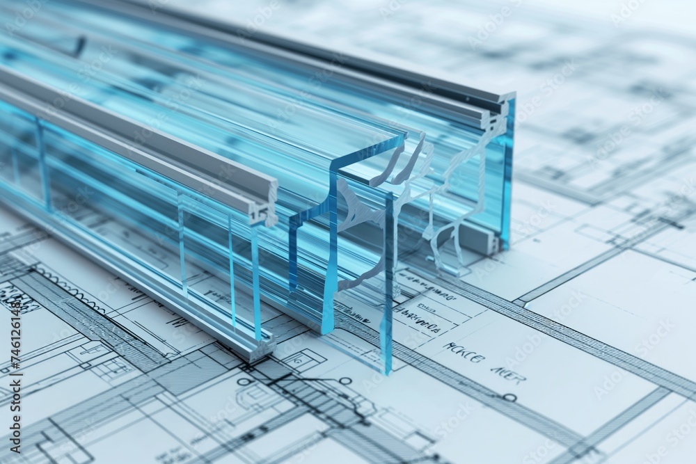 Cross-section of window frame on architectural blueprint Stock Photo ...