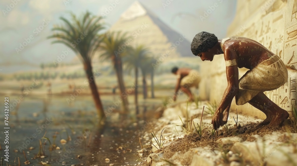 Ancient Egyptians planting trees, echo modern Nile afforestation amidst ...