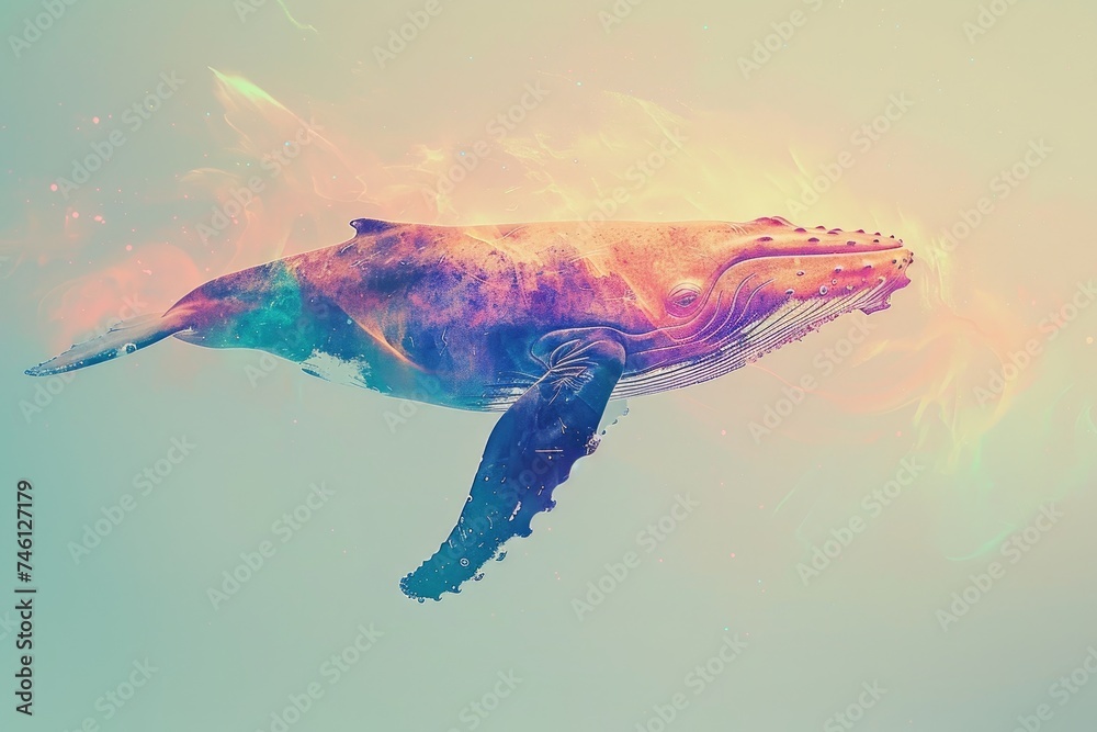 A majestic humpback whale superimposed with the ethereal glow of the ...