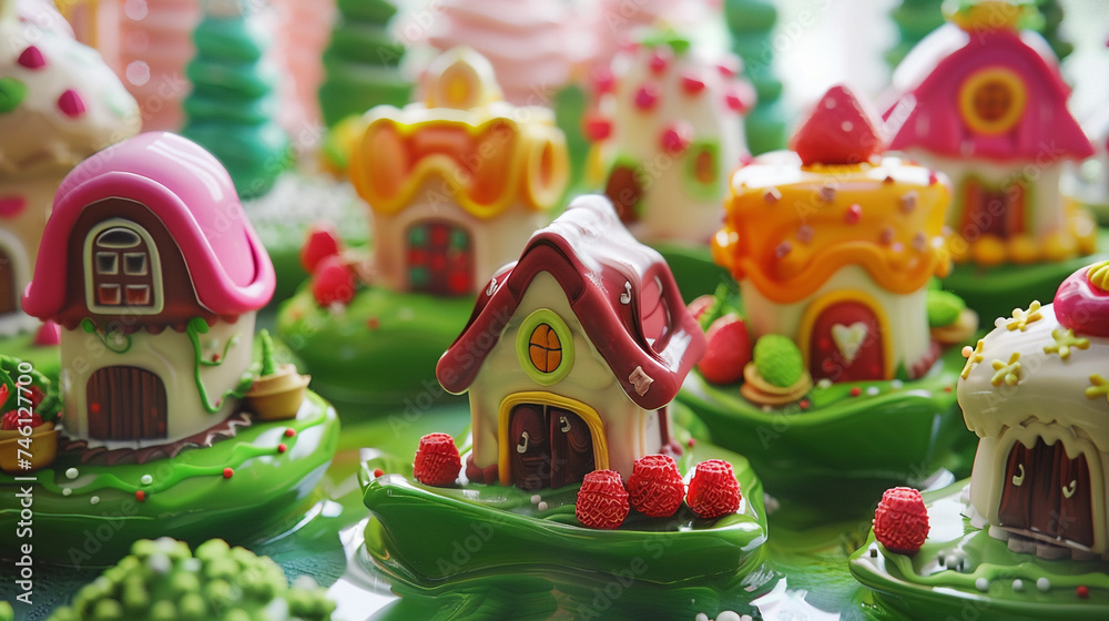 Nice and cute caramel fantasy and dream village. Yogurt lakes ...