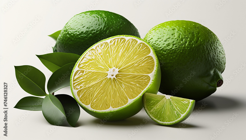 Fresh green limes fruits white background, HD realistic wallpaper image ...