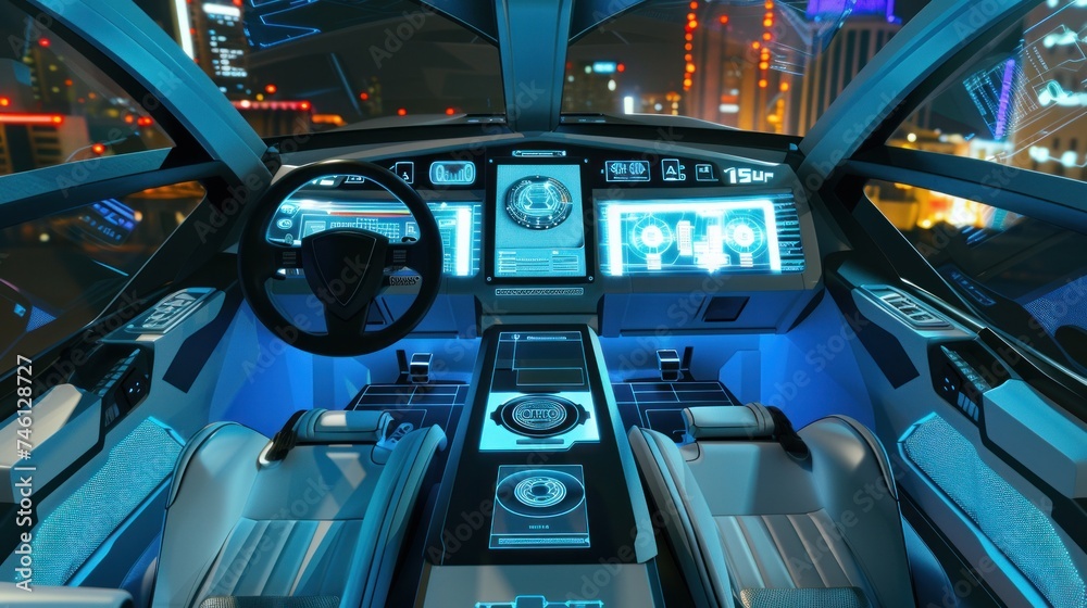 The cockpit of an autonomous car, showcasing the interior of a self ...