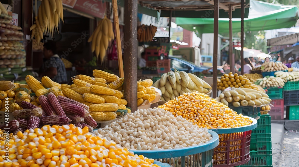 In the bustling markets of Mexico City, a variety of corn types are ...