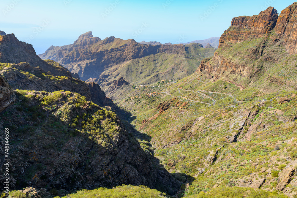 View from the Mirador de Masca showing the twisting narrow road to ...
