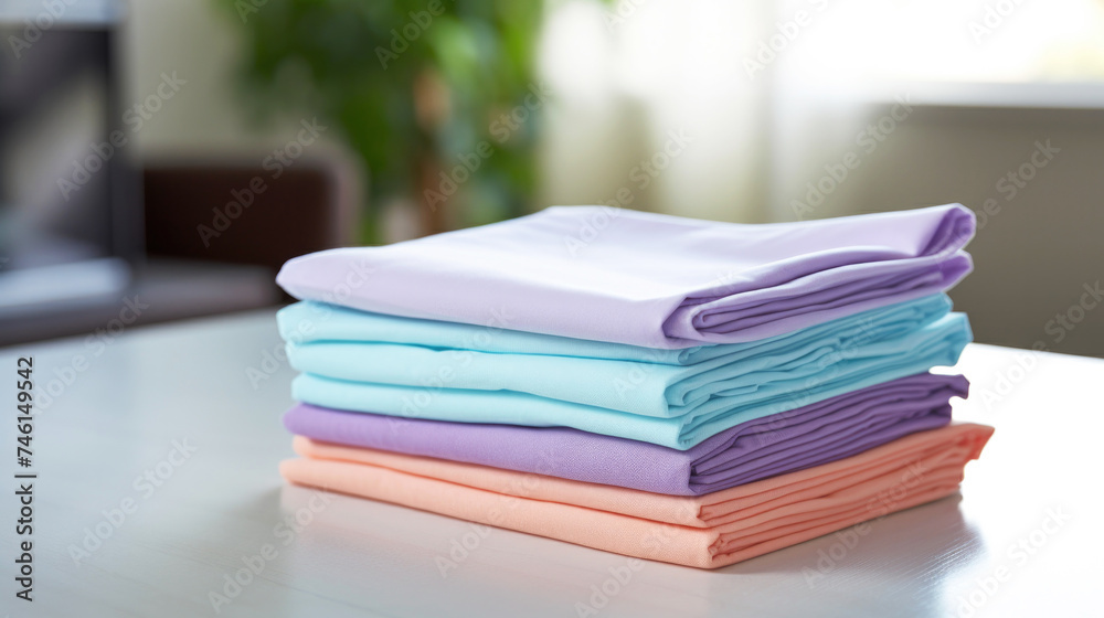 Neatly Folded Colorful Laundry Pile. A stack of neatly folded colorful ...