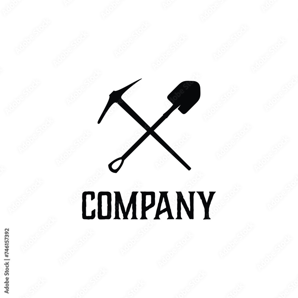Crossed shovel and Pick axe logo design Stock Vector | Adobe Stock