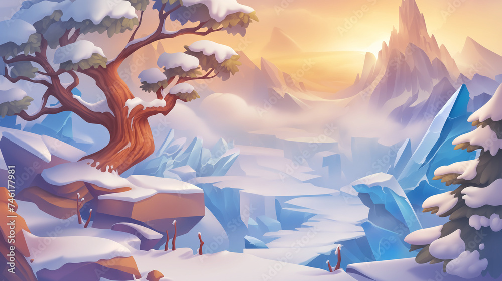 Winter Wonderland game background, 2d cartoon Stock Illustration ...