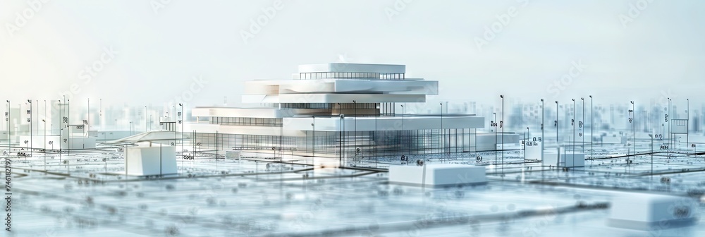 3D model of corporate headquarters (hq). Enterprise office workplace on ...