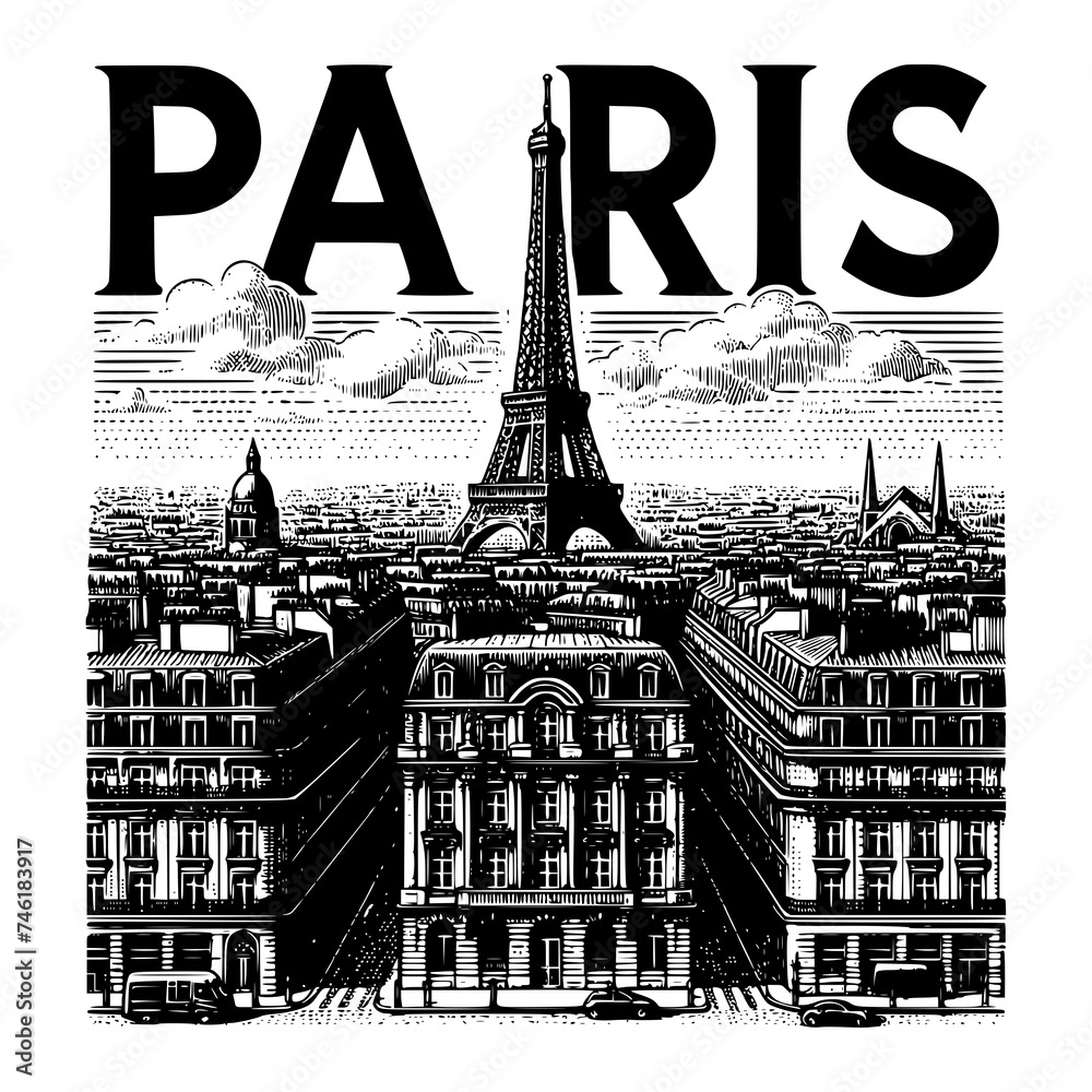 cityscape of paris city with background building architecture sketch ...