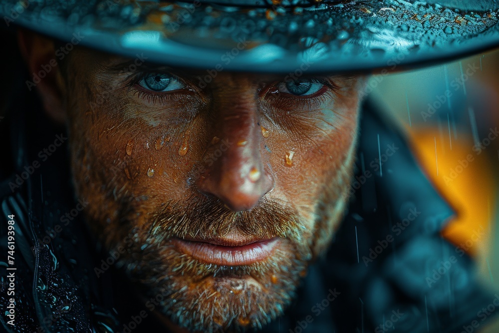 the arresting stare of a figure in police uniform, his visage eerily ...