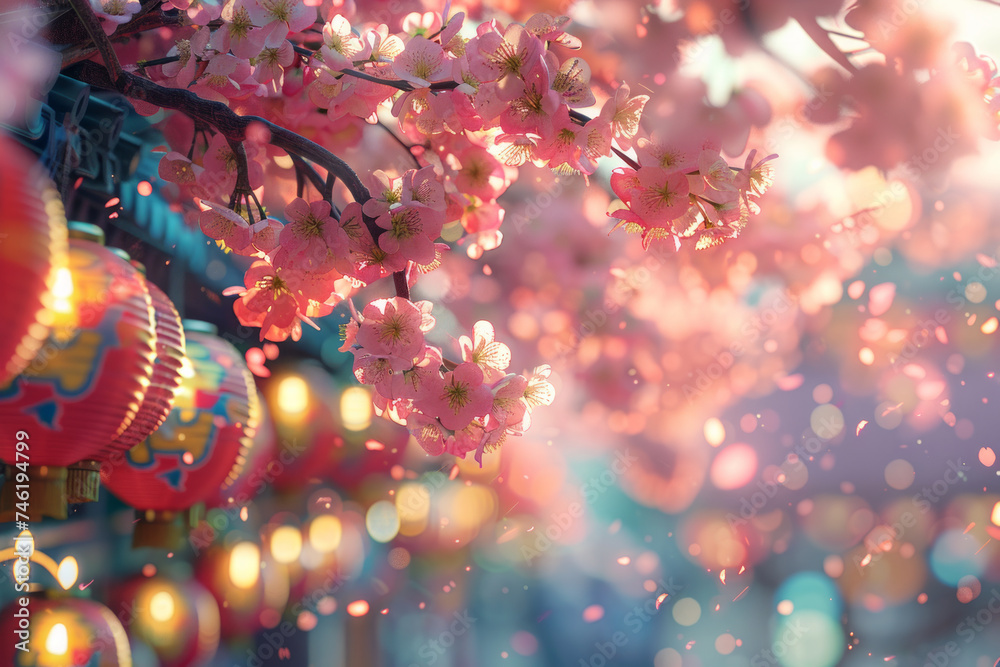 Floats Under Petals: Render colorful river parade floats passing under ...