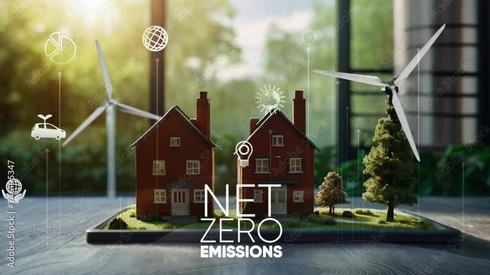 Net zero concept.Net zero emission. 2050.Model of a future city ...