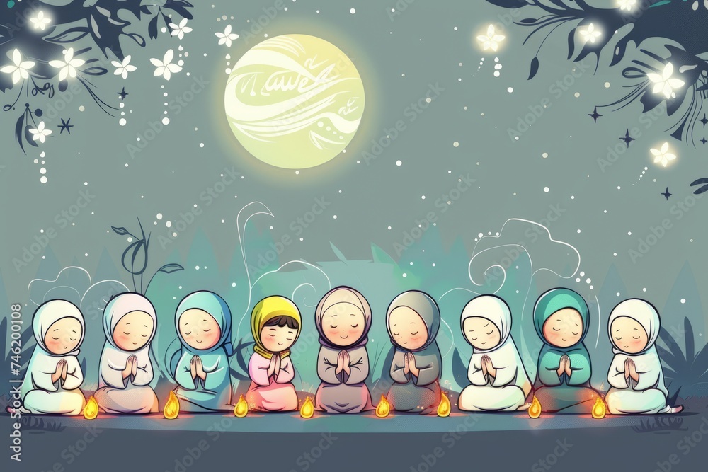 Cartoon cute doodles of characters performing the special prayers of ...