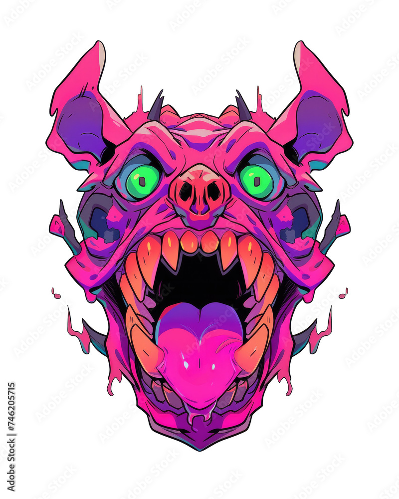 T-shirt design, angry pig monster face character isolated on ...