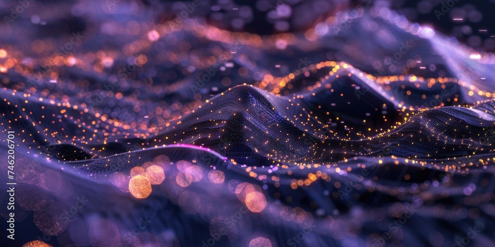 A hyper-realistic computer-generated depiction of a mountain range with ...