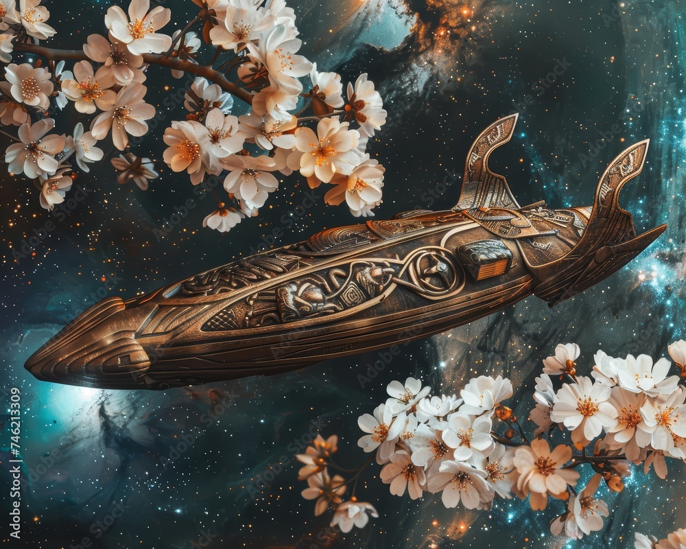 In the depths of space, a lone spaceship drifts among the stars, its ...